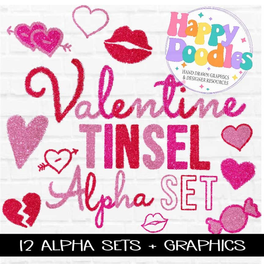 Valentines Day Tinsel Alpha Set, PNG Letters Bundle, Full PNG Alpha ...