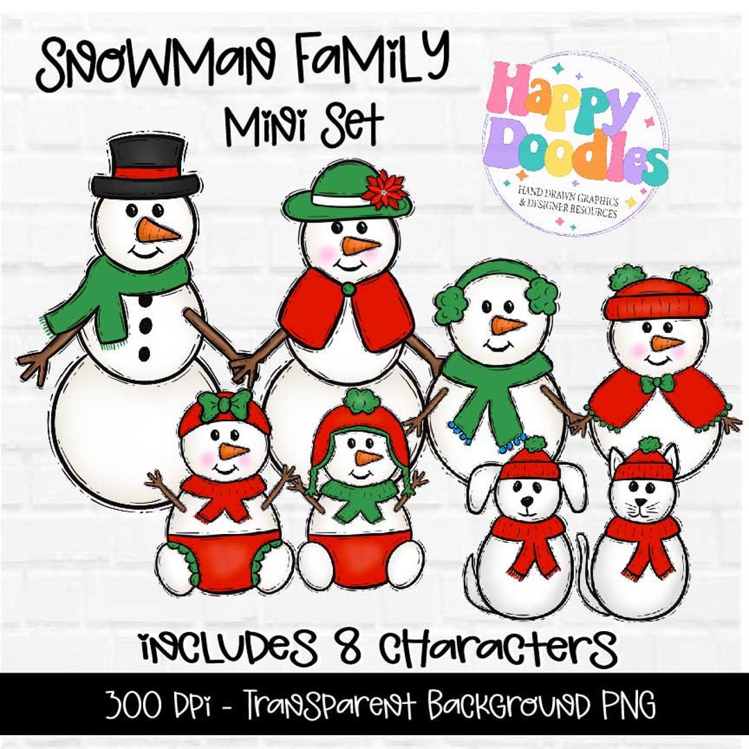 Snowman Family Clip Art, Hand Drawn Graphics, Gingerbread Family ...