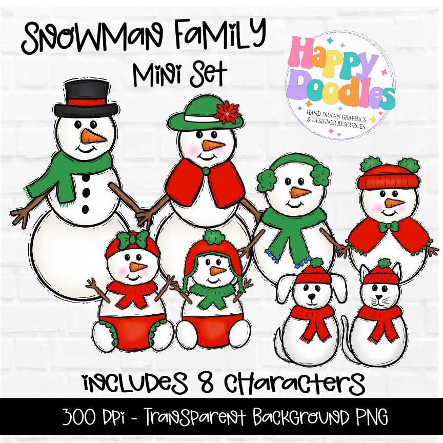 Snowman Family Clip Art, Hand Drawn Graphics, Gingerbread Family ...