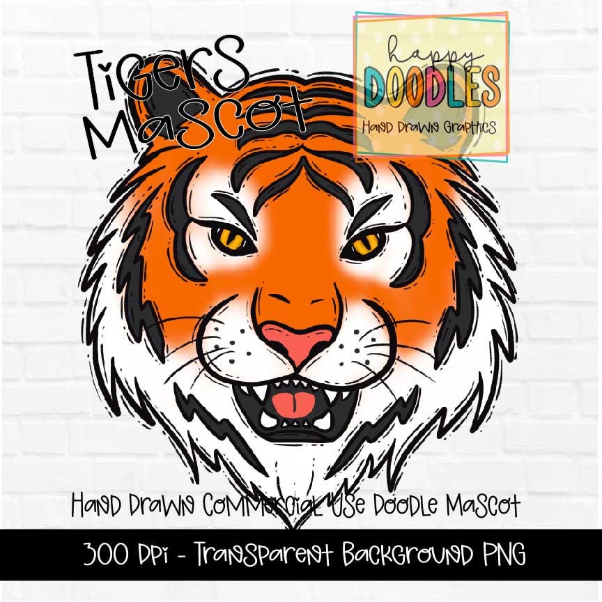 Tiger School Mascot - Doodle Clipart PNG Digital Design - Tigers Hand ...