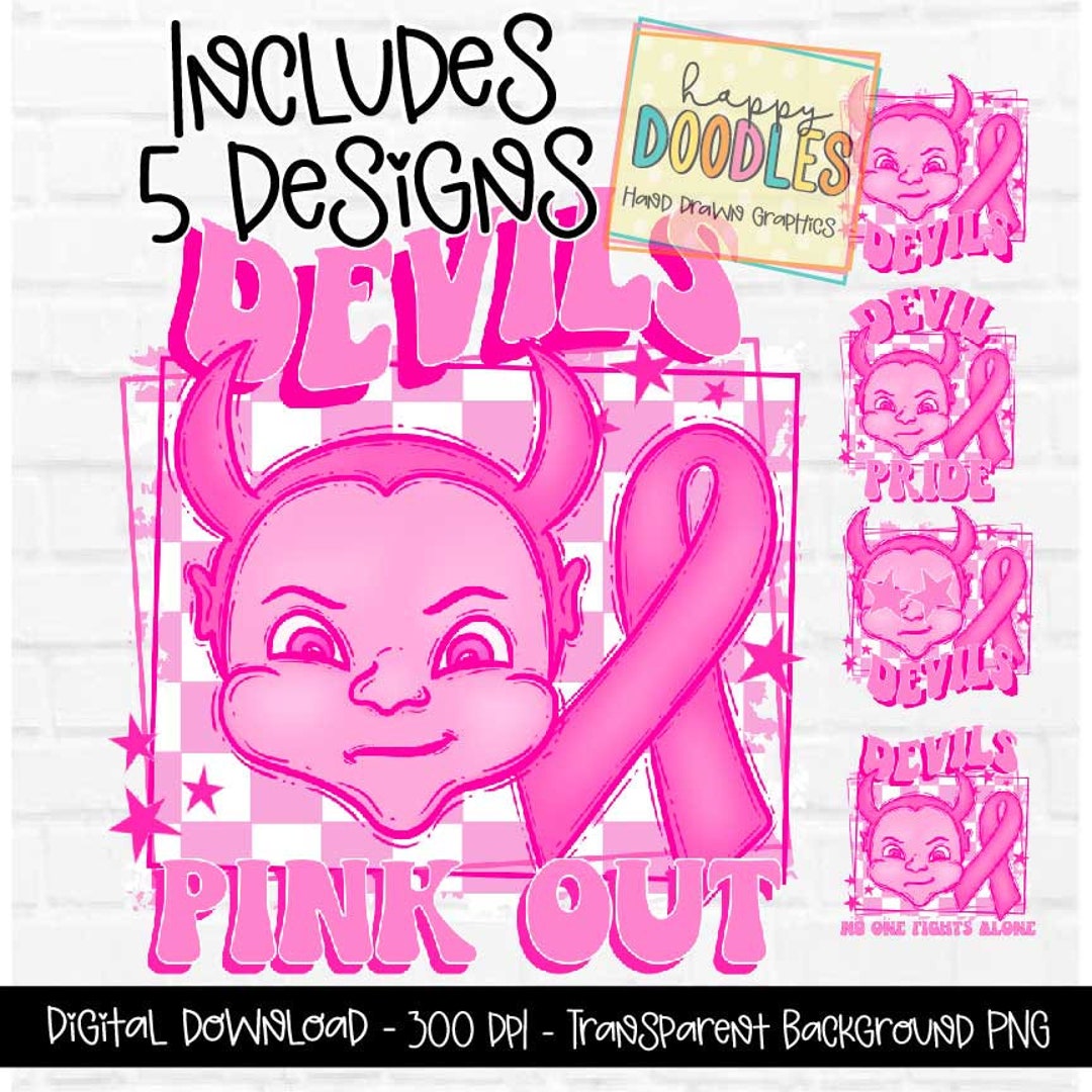 Devils Pink Out Breast Cancer Awareness Bundle, Groovy Checkered Starry ...