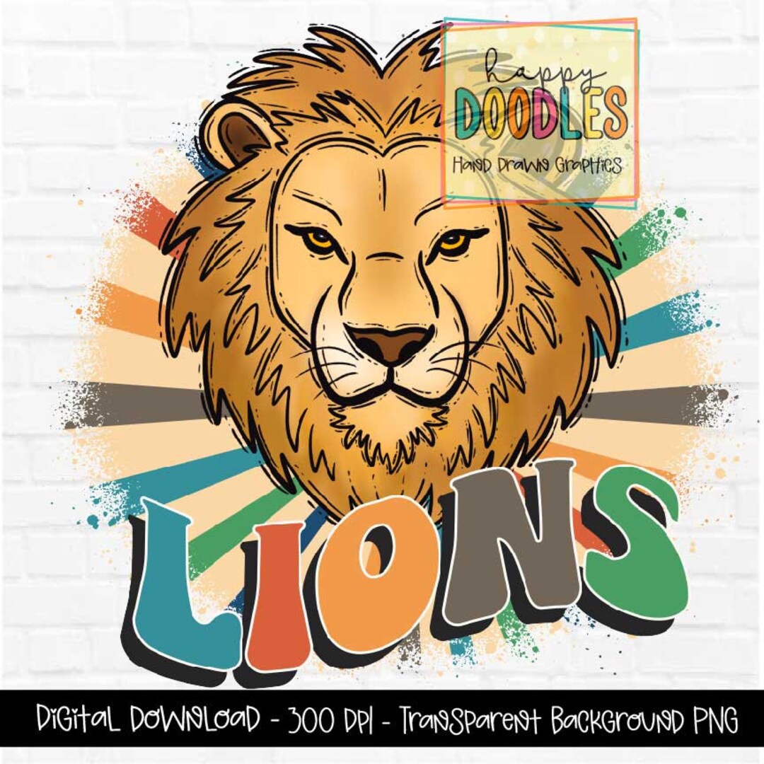 Lions Preppy Mascot PNG - Retro Colors Mascot - School Mascot Digital ...