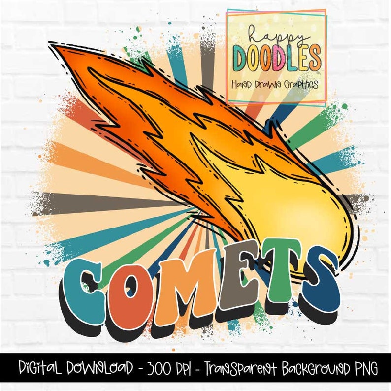 Comets Preppy Mascot PNG - Retro Colors Mascot - School Mascot Digital ...