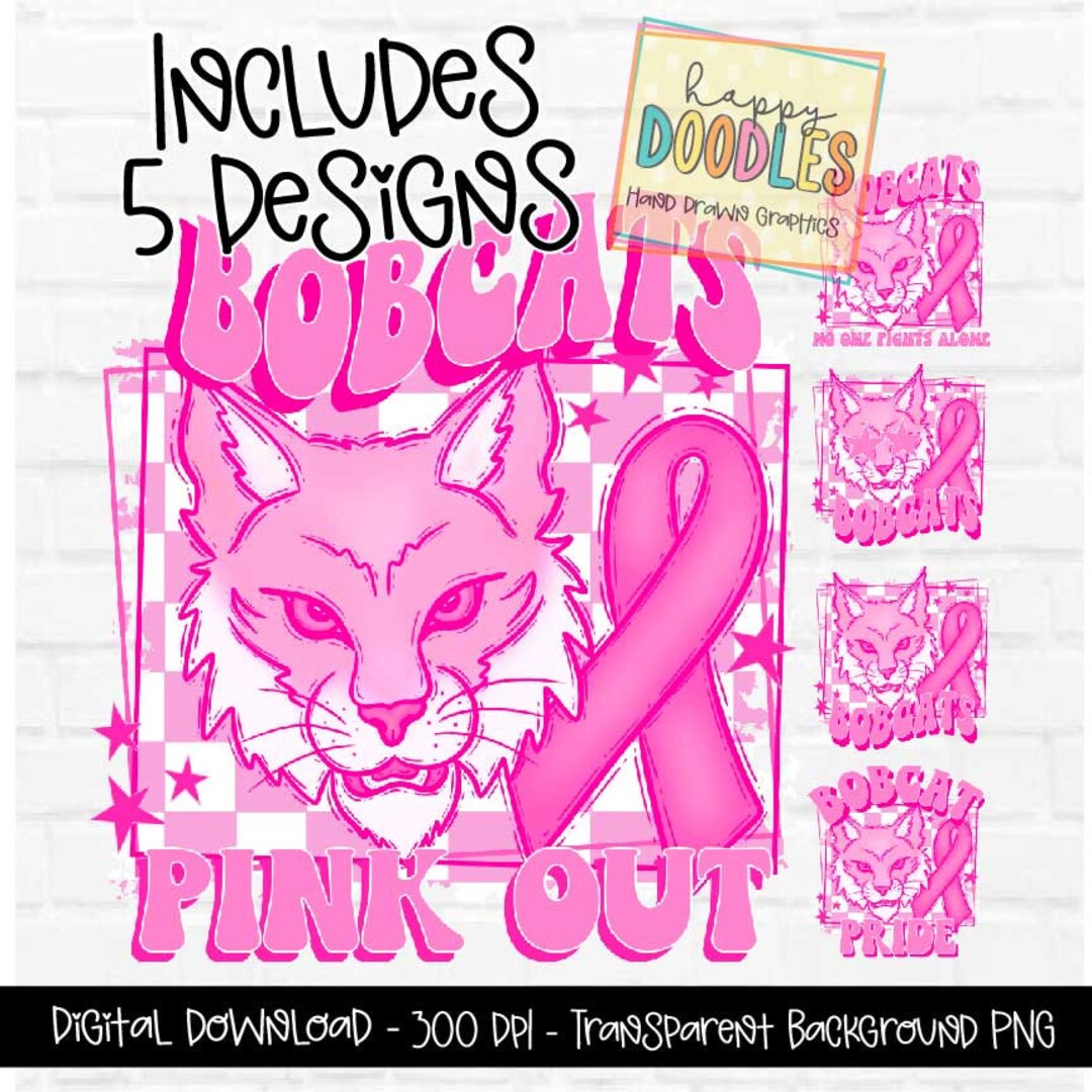 Bobcats Pink Out Breast Cancer Awareness Bundle, Groovy Checkered ...