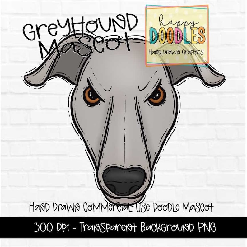 Greyhound School Mascot - Doodle Clipart PNG Digital Design - Greyhound ...
