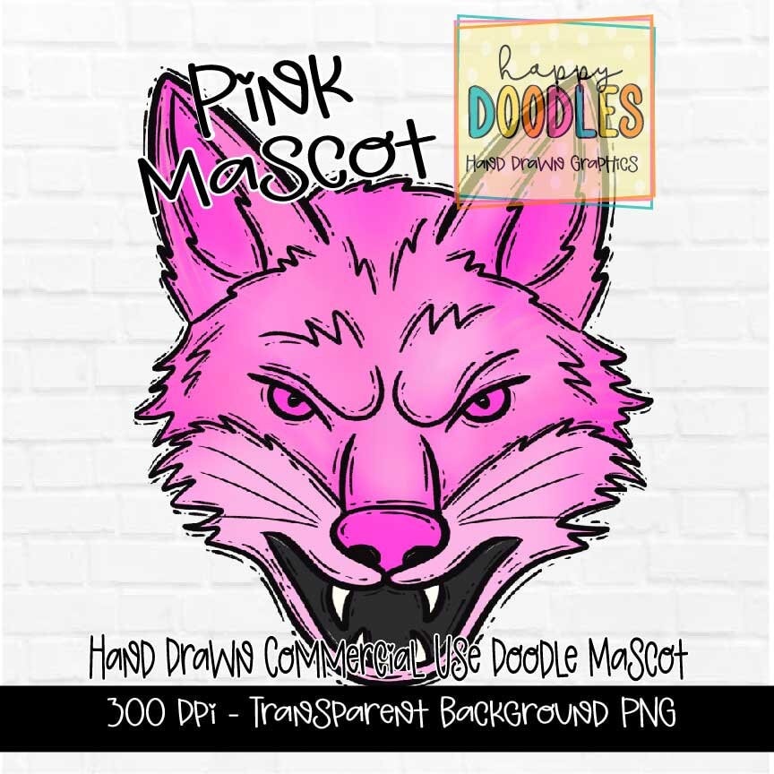 Pink Coyote School Mascot - Doodle Clipart PNG Digital Design - Coyote ...