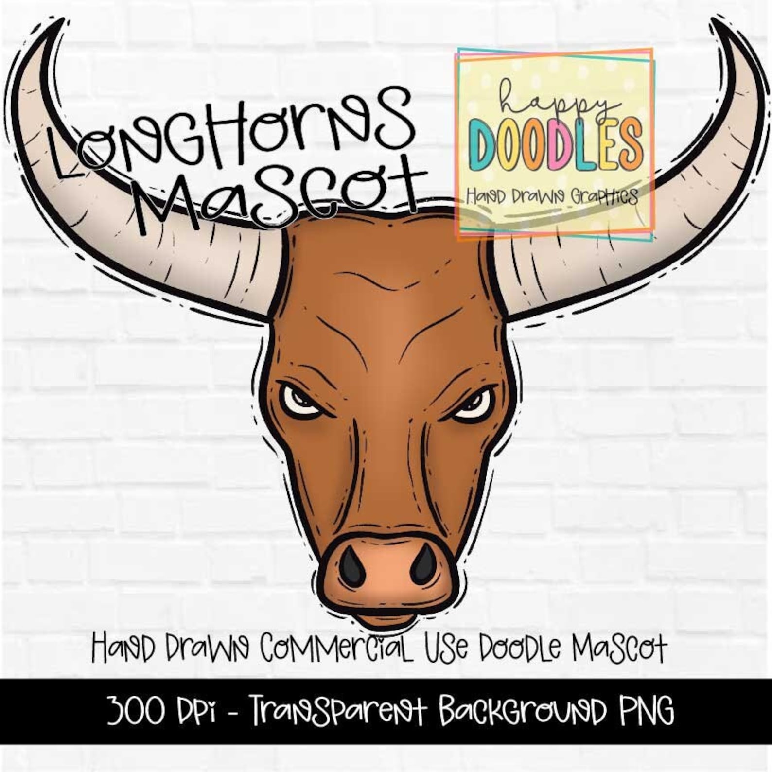 Longhorns School Mascot - Doodle Clipart PNG Digital Design - Longhorns ...