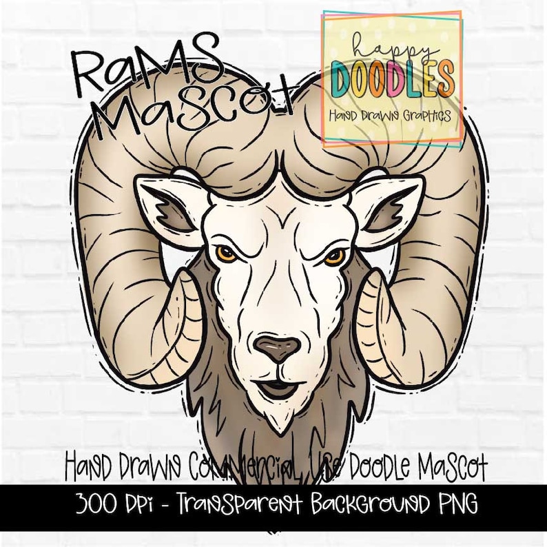 Ram School Mascot Doodle Clipart PNG Digital Design Rams Hand Drawn ...