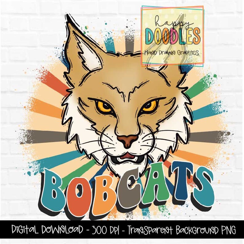 Bobcats Preppy Mascot PNG - Retro Colors Mascot - School Mascot Digital ...