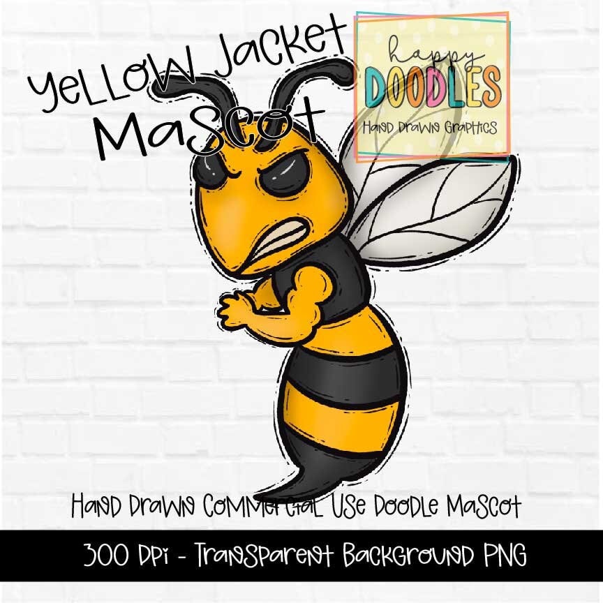 Yellow Jacket School Mascot - Doodle Clipart PNG Digital Design ...