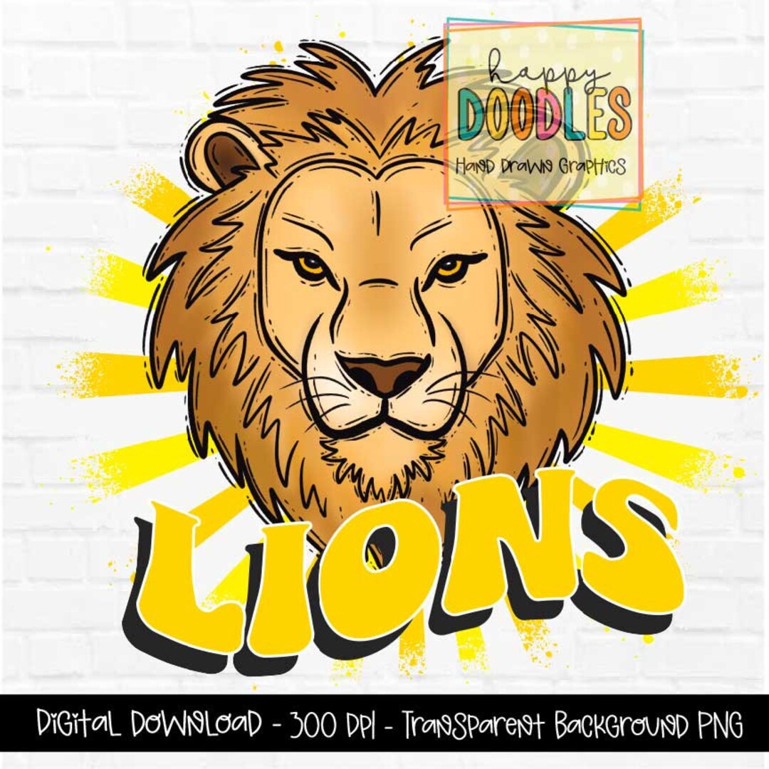 Lions Preppy Mascot PNG - Yellow and White Retro Mascot - School Mascot ...