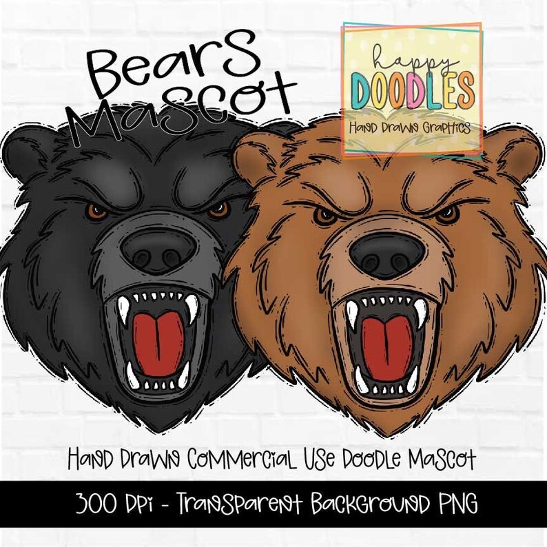 Bear School Mascot - Doodle Clipart PNG Digital Design - Brown Bear ...