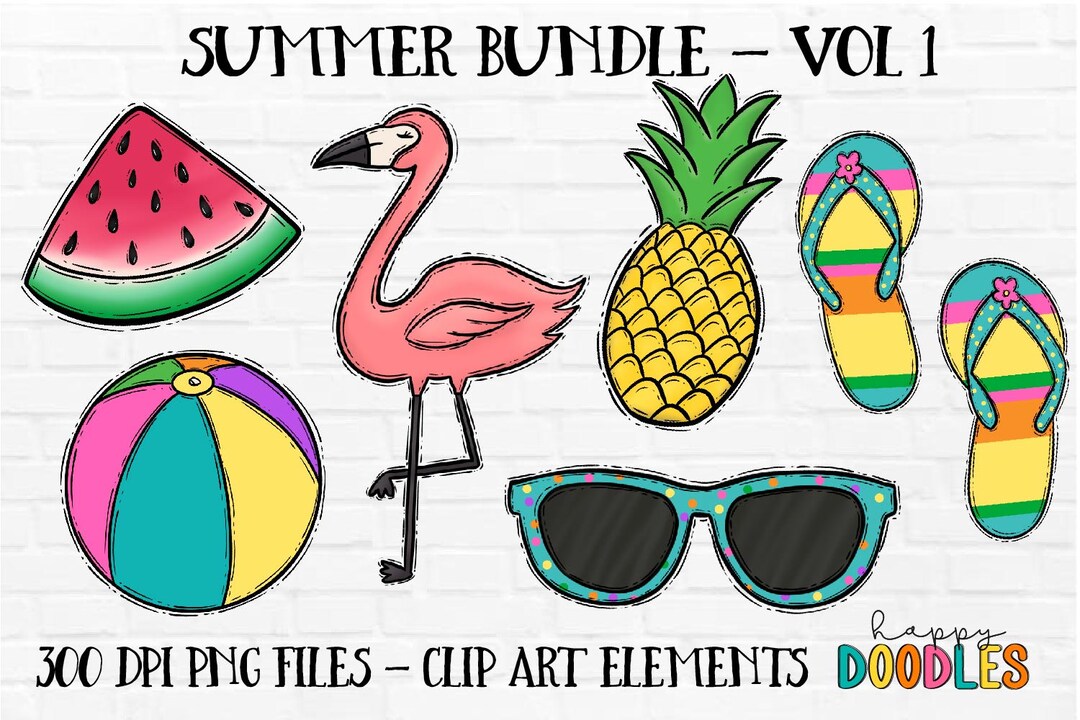 Summer Fun Hand Drawn Clip Art Graphics, Sublimation Designs Elements ...