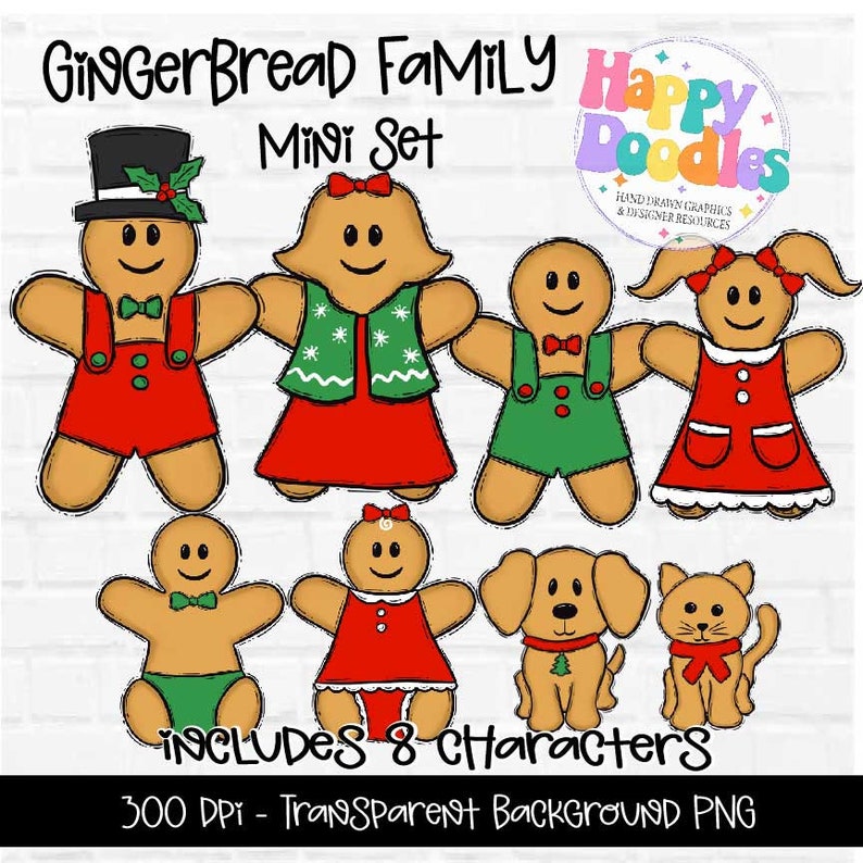 Gingerbread Family Clip Art, Hand Drawn Graphics, Gingerbread Family ...