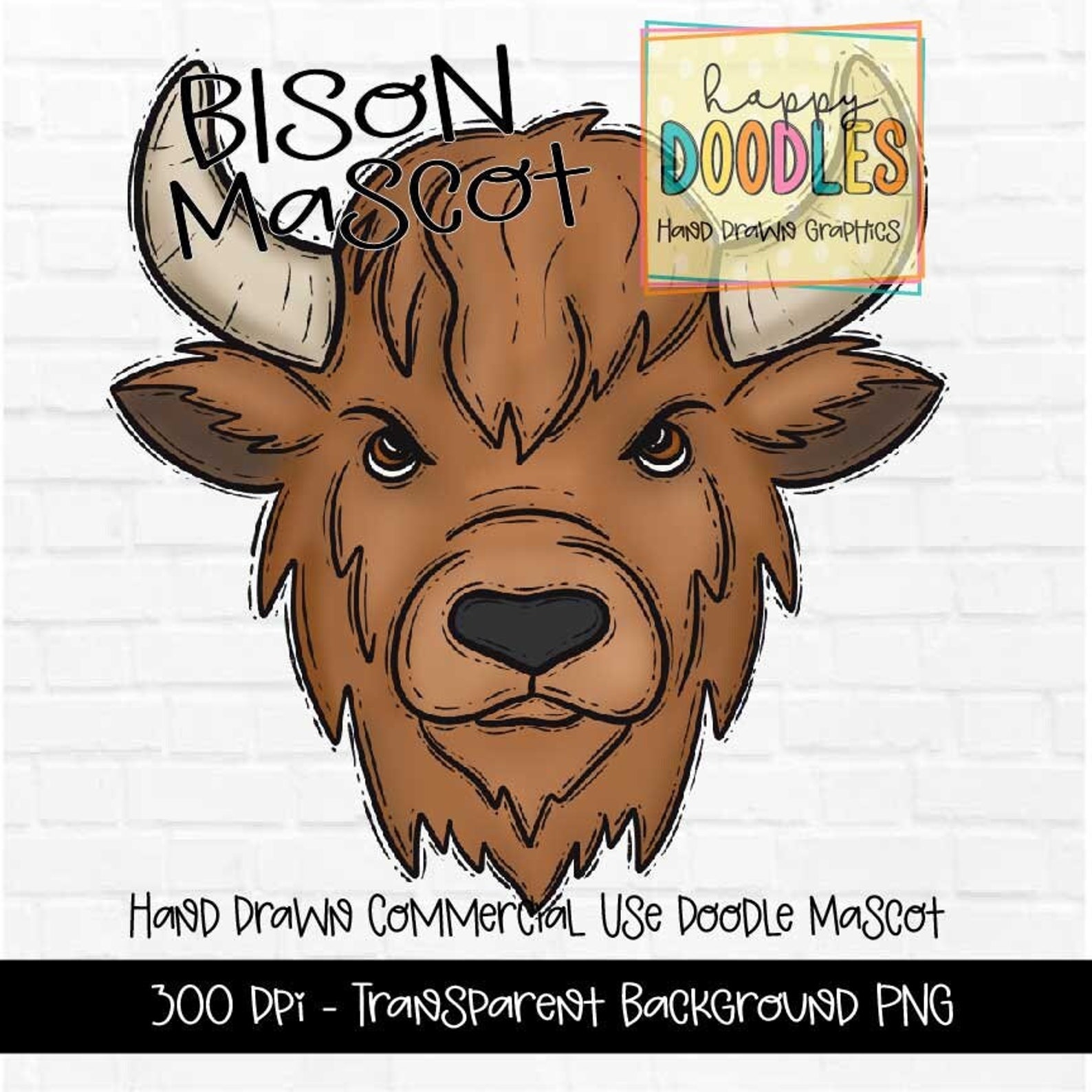 Bison School Mascot - Doodle Clipart PNG Digital Design - Bison Hand ...