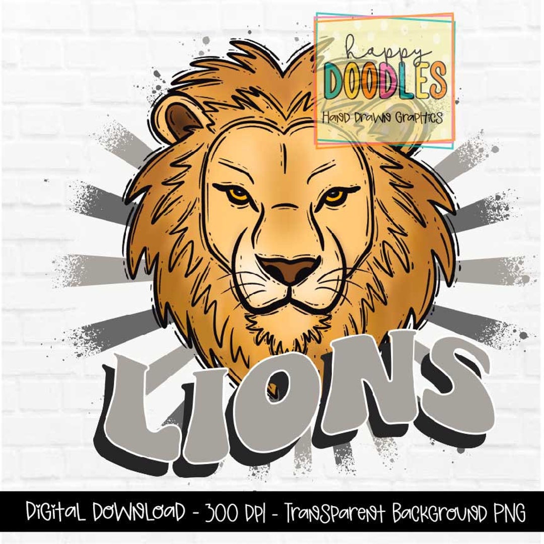 Lions Preppy Mascot PNG Grey and White Retro Mascot School - Etsy