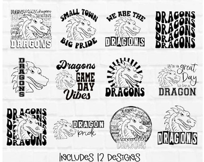 Dragons T-shirt Design Bundle, Preppy Mascot PNG, School Mascot Digital ...