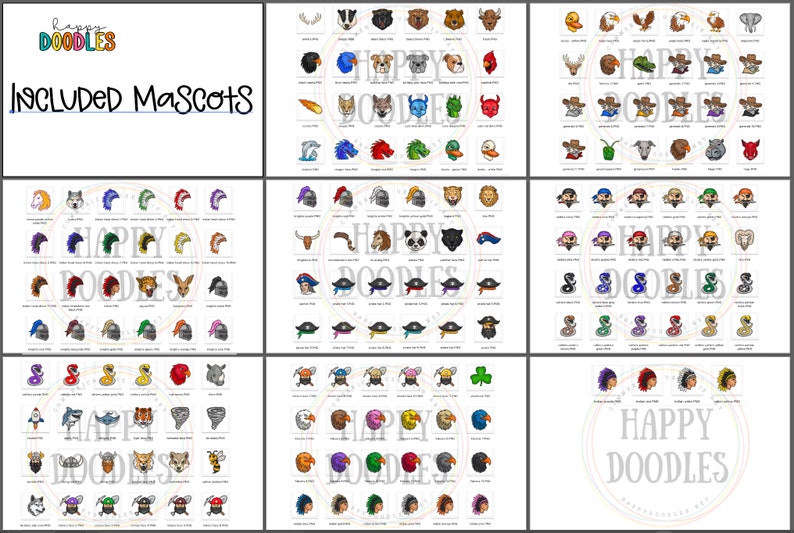 School Mascot Bundle - Preppy Mascots Clip Art - Mascot Drive - Hand ...