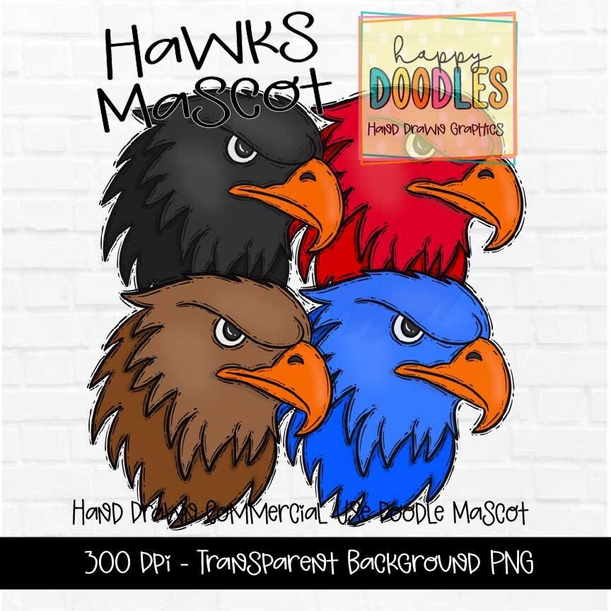 Hawks School Mascot - Doodle Clipart PNG Digital Design - Black Hawk ...