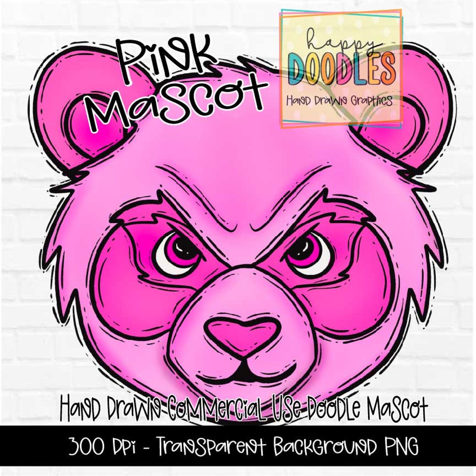 Pink Panda School Mascot - Doodle Clipart PNG Digital Design - Panda ...