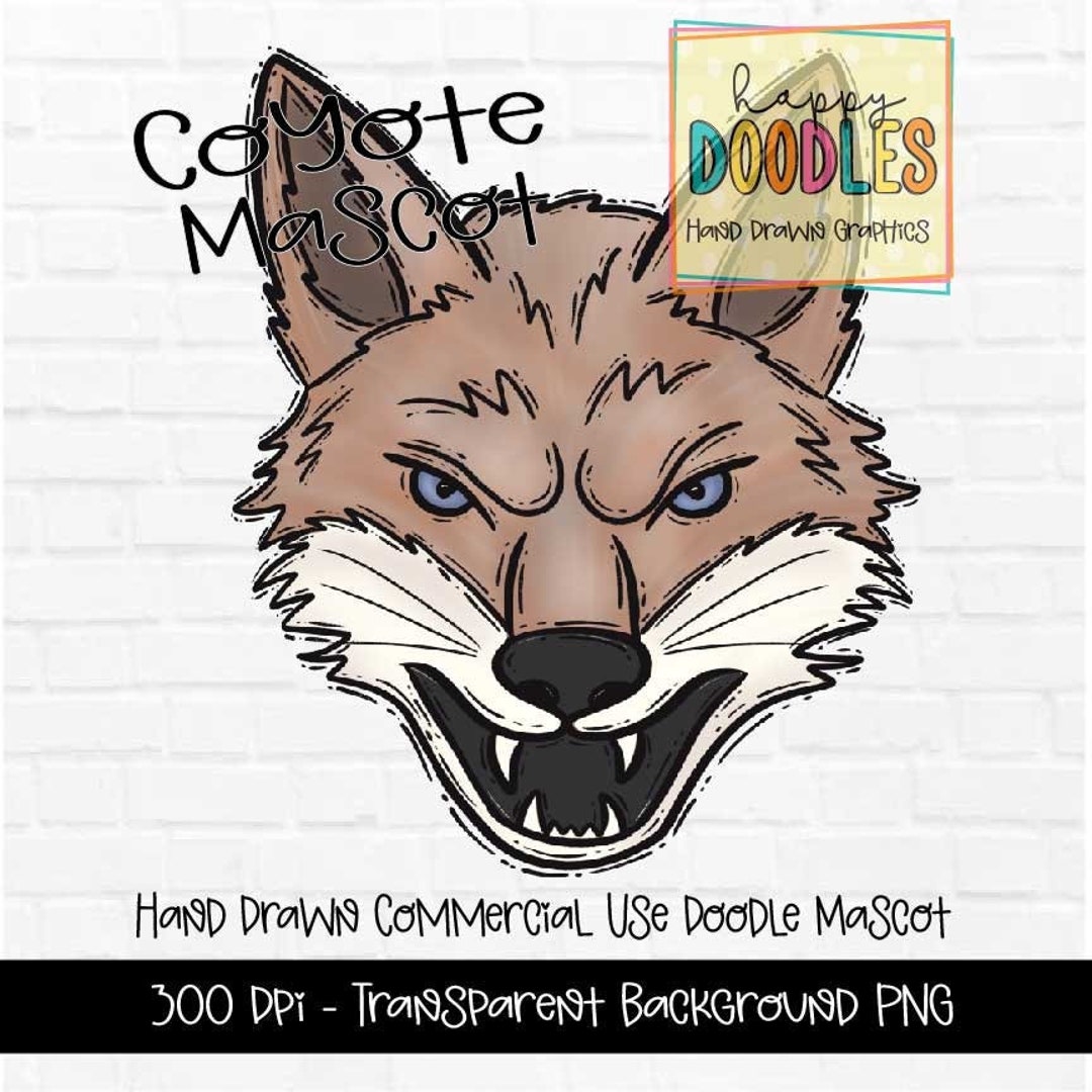 Coyote School Mascot - Doodle Clipart PNG Digital Design - Coyote Hand ...