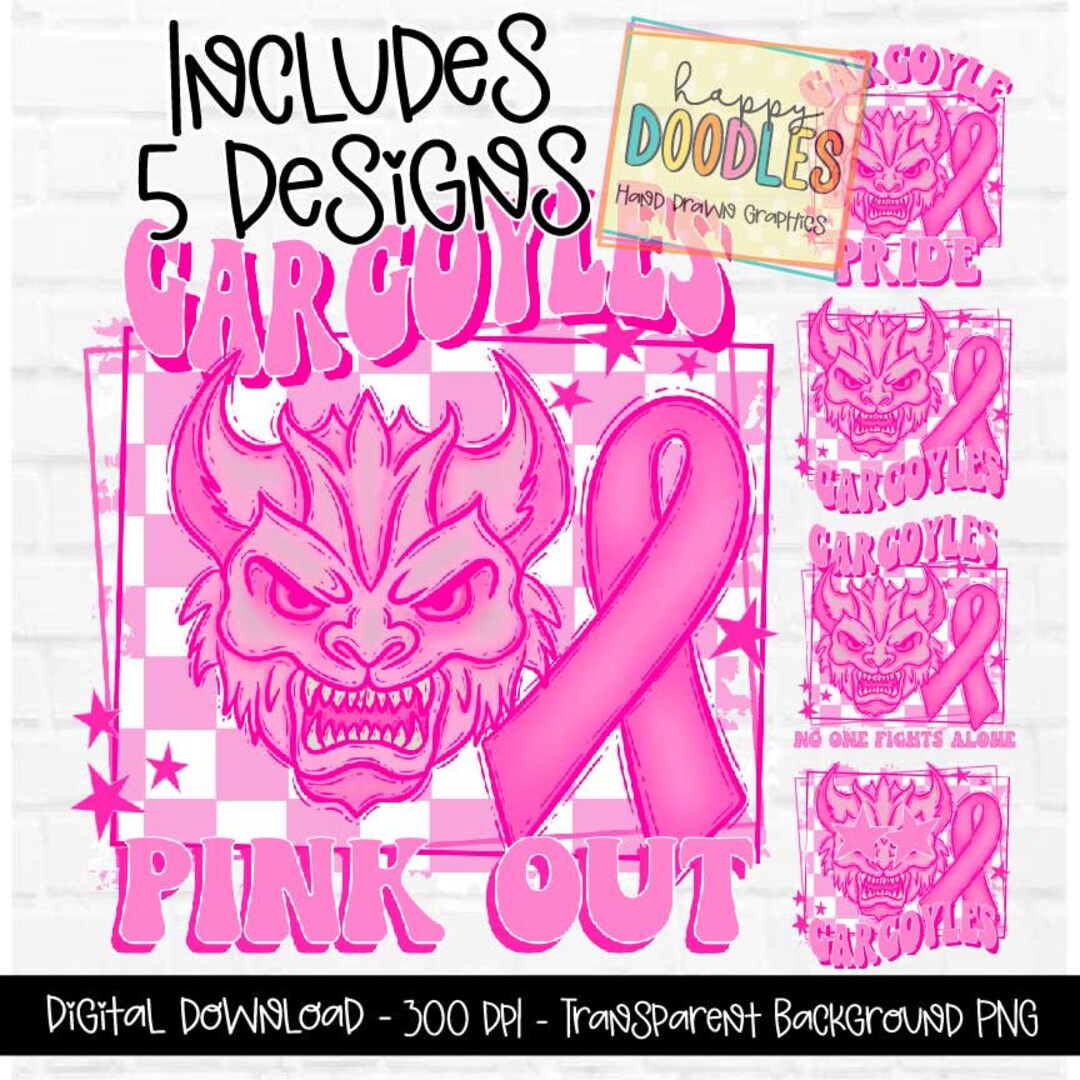 Gargoyles Pink Out Breast Cancer Awareness Bundle, Groovy Checkered ...
