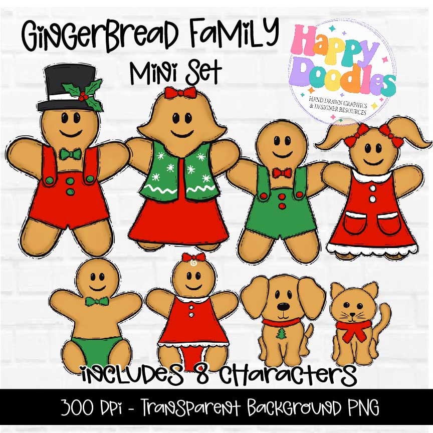 Snowman Family Clip Art, Hand Drawn Graphics, Gingerbread Family ...
