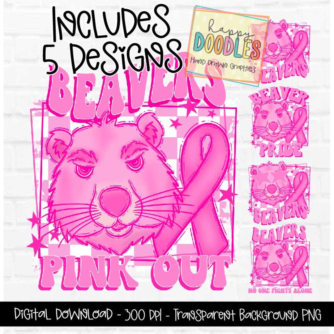 Beavers Pink Out Breast Cancer Awareness Bundle, Groovy Checkered ...