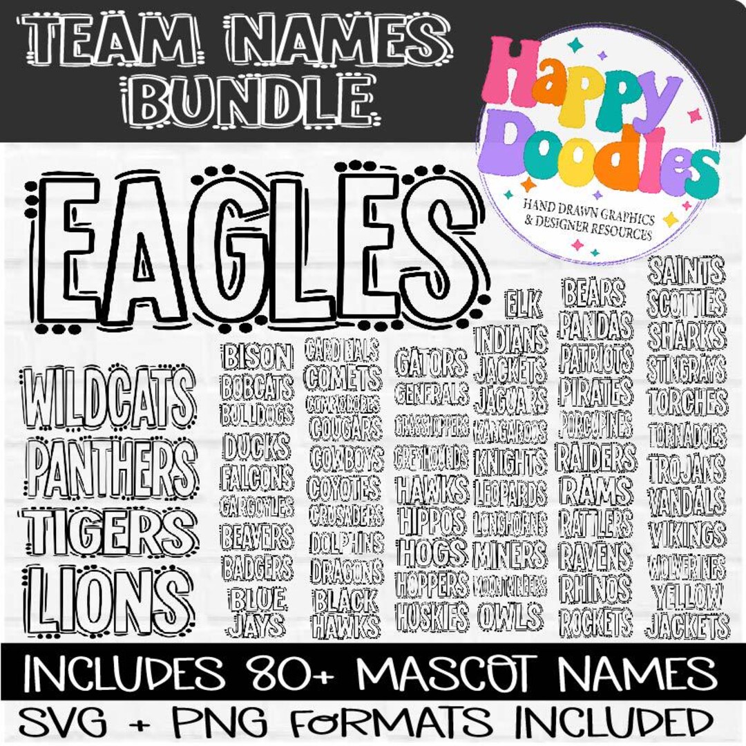 Go Team Doodle Font Team Name Bundle, Includes 66 Team Names, Font With ...