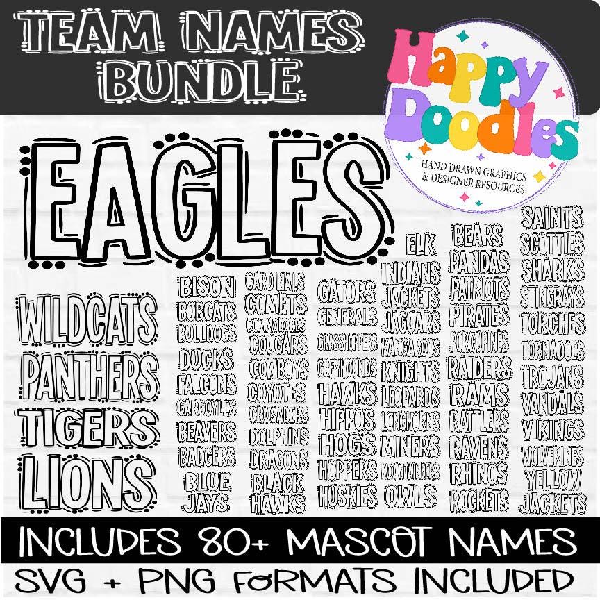 Go Team Doodle Font Team Name Bundle, Includes 66 Team Names, Font With ...