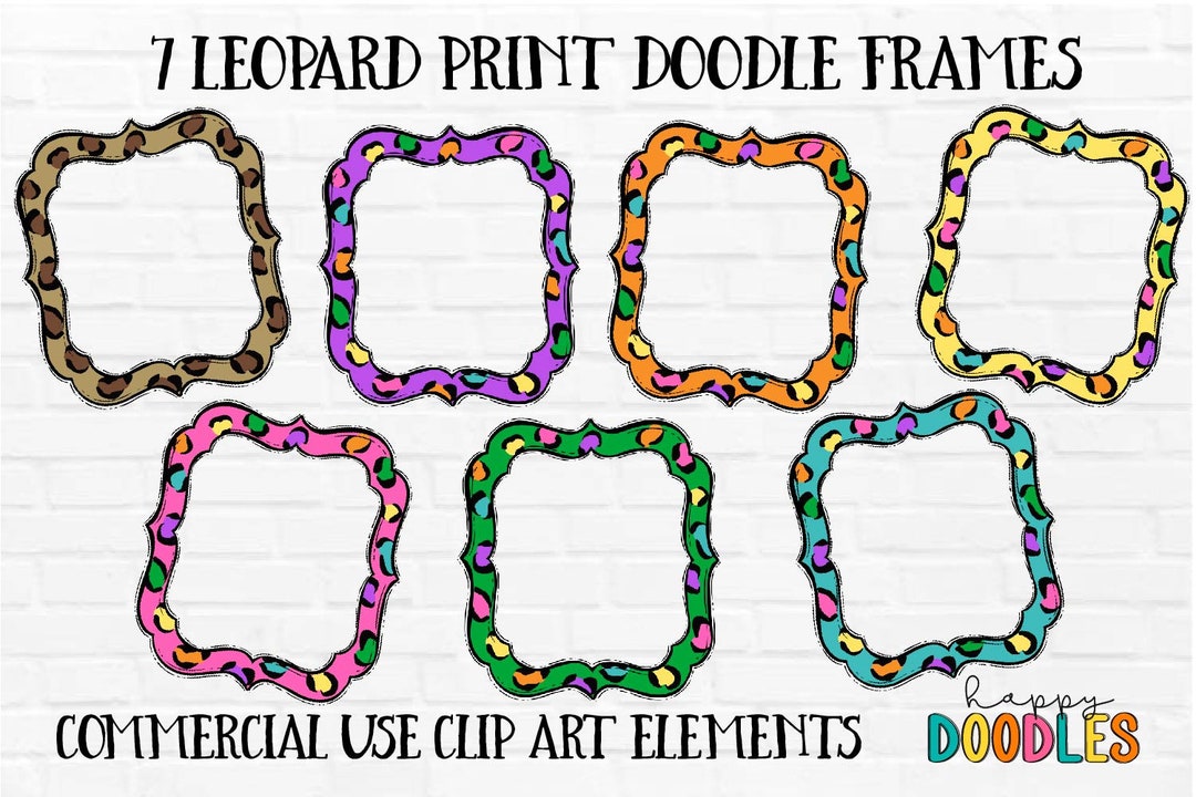 Leopard Print Doodle Frames, Hand Drawn Clip Art Graphics, Commercial ...