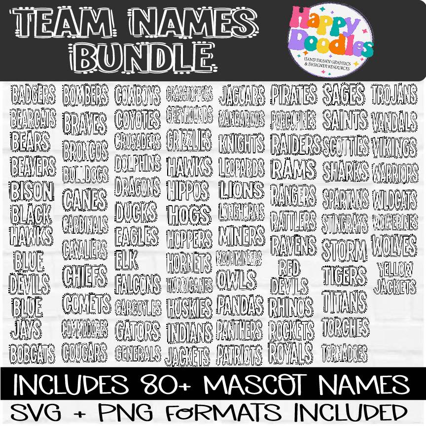 Go Team Doodle Font Team Name Bundle, Includes 66 Team Names, Font With ...