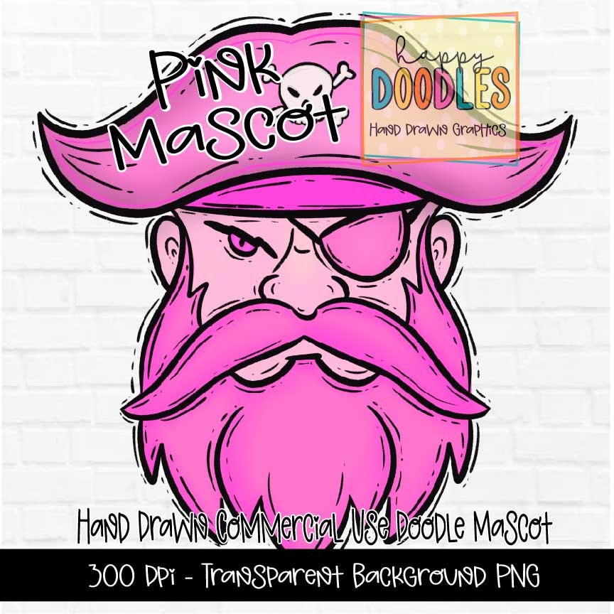 Pink Pirate School Mascot Doodle Clipart PNG Digital Design Pirate Hand ...