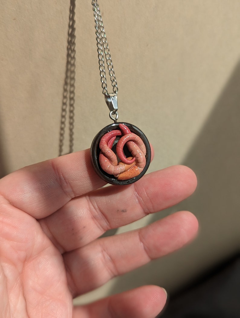 Small Worms in Love Necklace With Wood Backing - Etsy