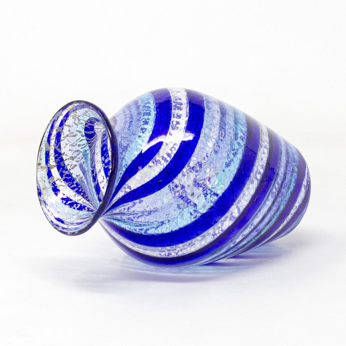 Murano Glass Amphora Vase: Blue & Silver Spiral Filigree, Made in Italy ...