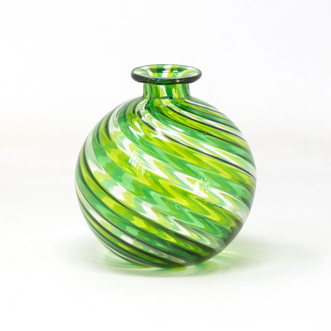 Spherical Shaped Murano Glass Vase Decorated With a Green Spiral. Made ...
