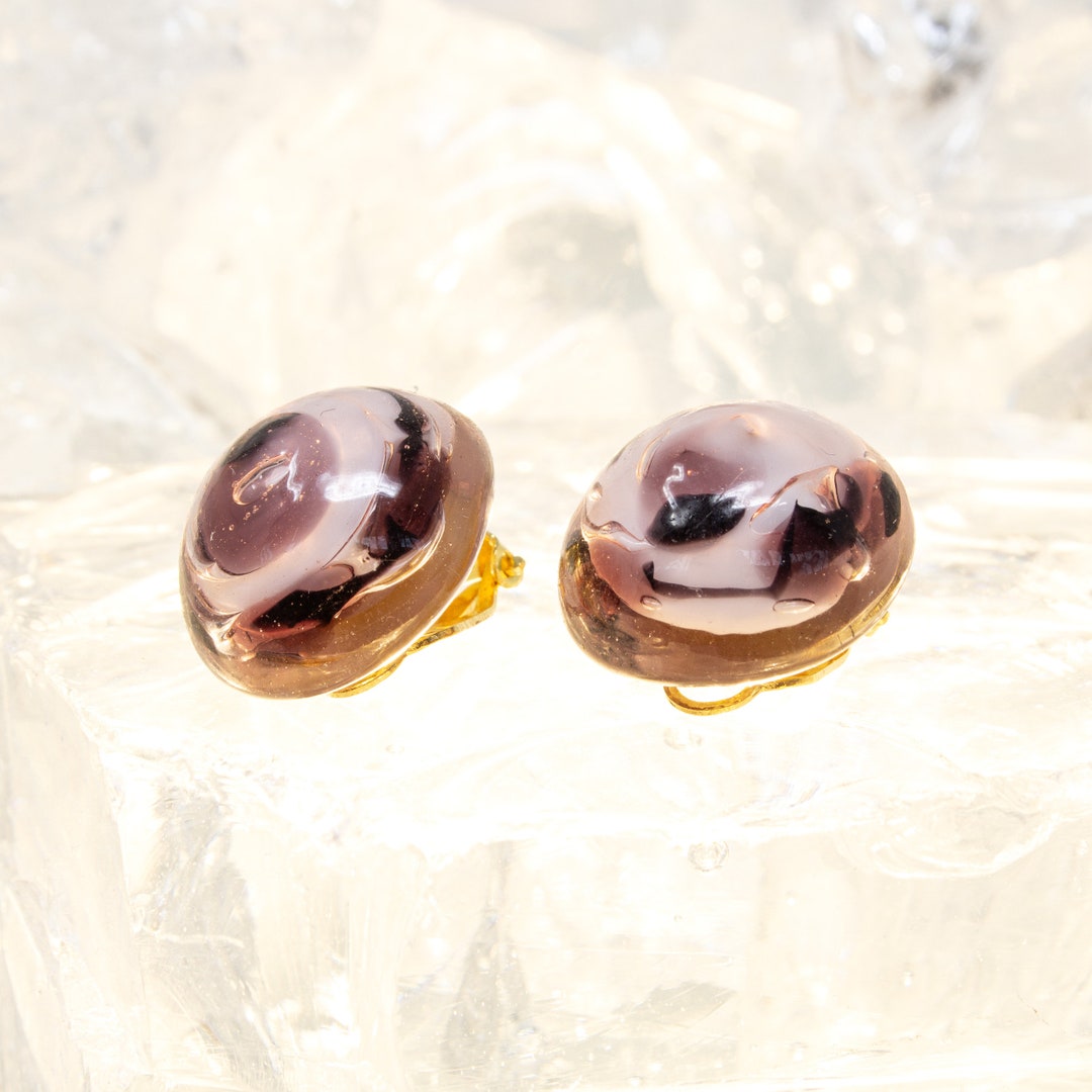 Vintage Handmade Murano Glass Clip Earrings, Round in Pink, Black and ...