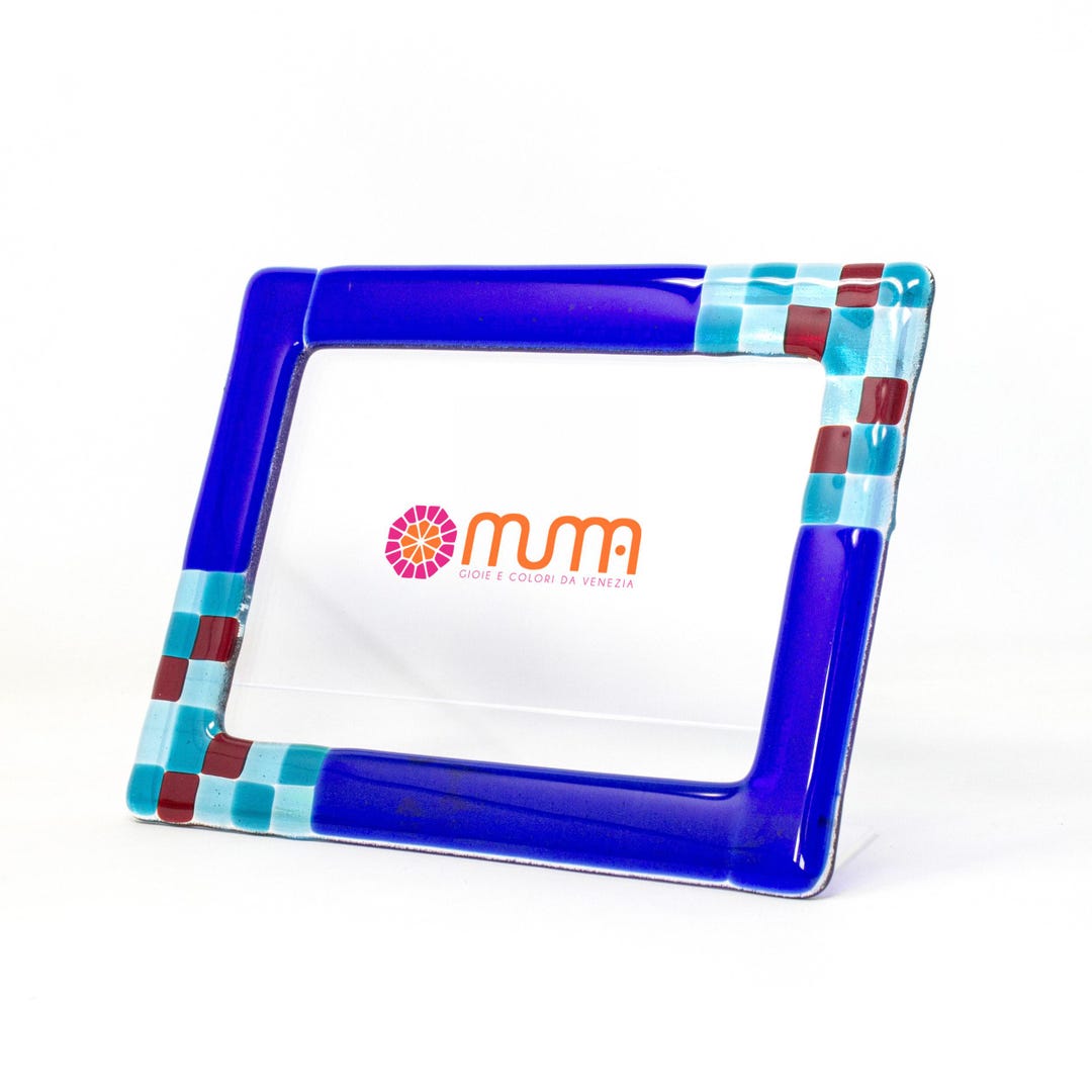 Dark Blue Murano Glass Photo Frame, Multicolor Artistic Mosaic Tiles ...