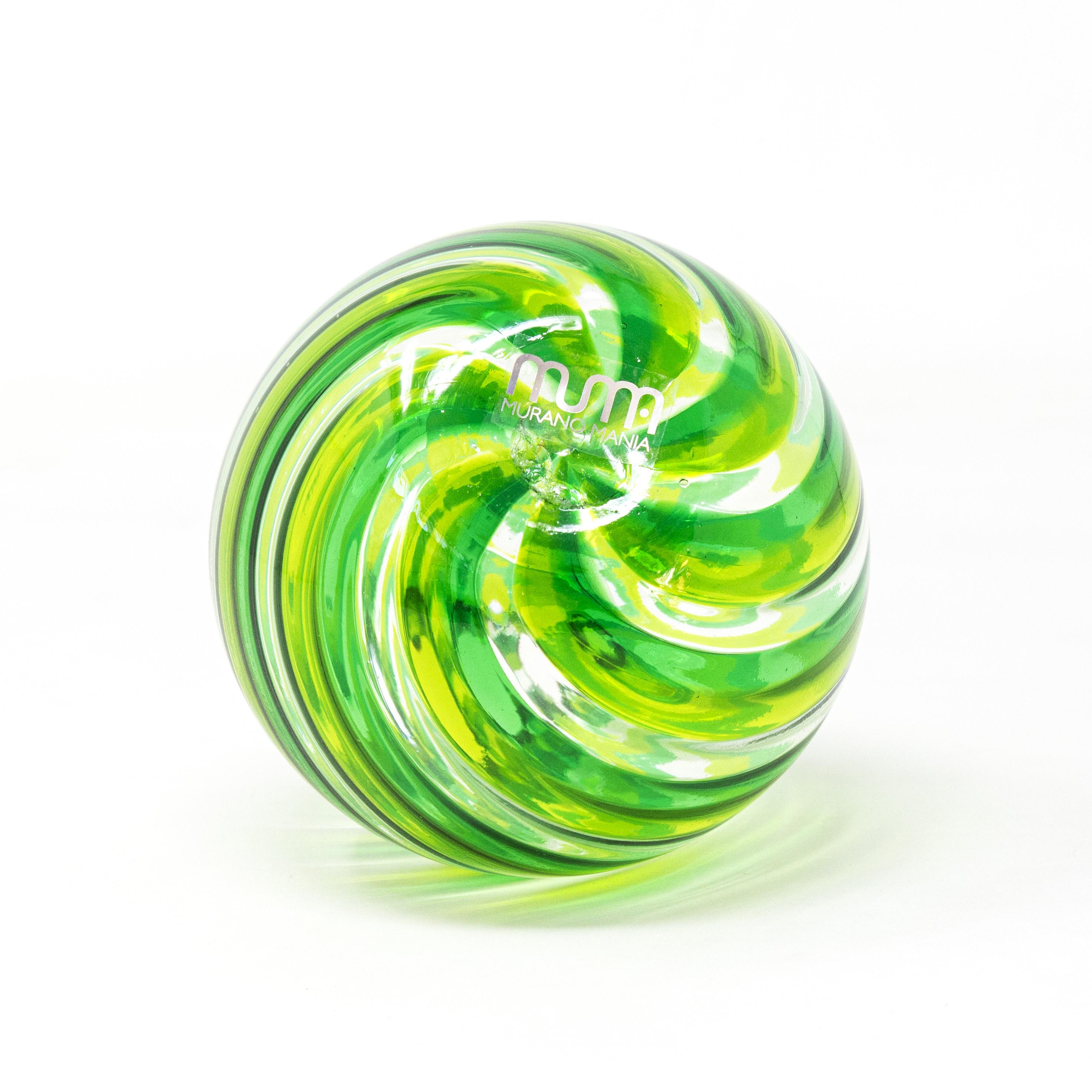 Spherical Shaped Murano Glass Vase Decorated With a Green Spiral. Made ...