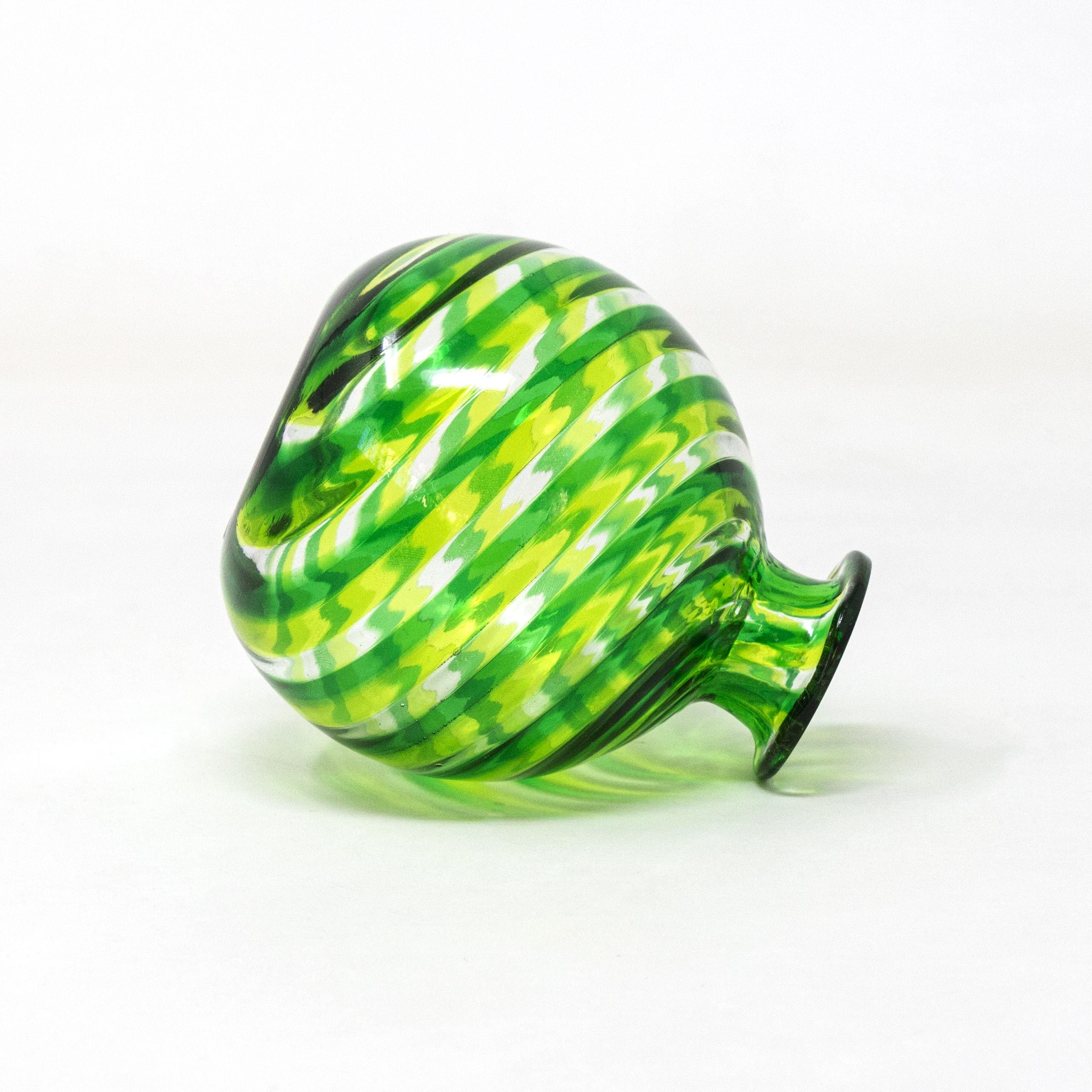 Spherical Shaped Murano Glass Vase Decorated With a Green Spiral. Made ...