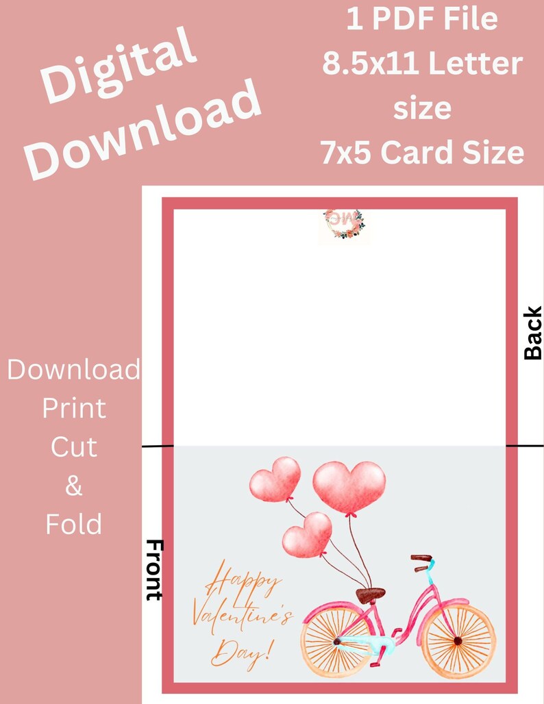Printable Valentine's Day Card Instant Download 7x5 - Etsy