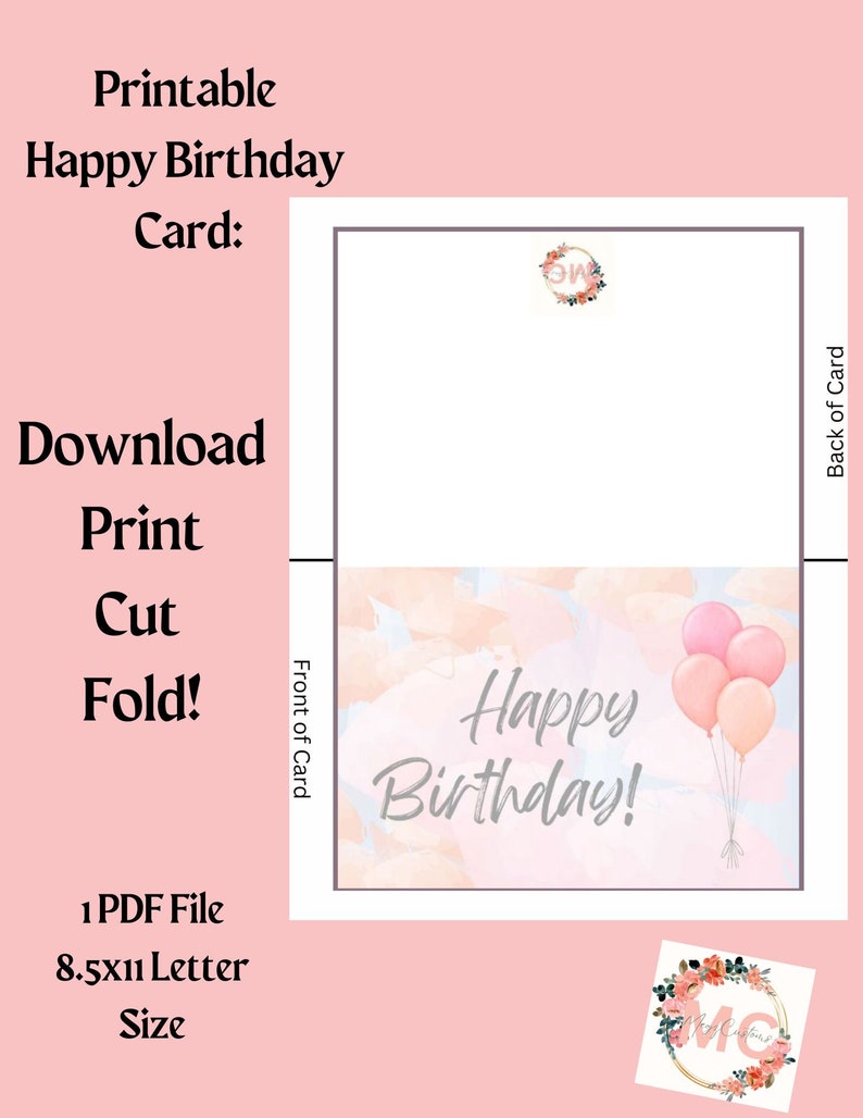 Printable Birthday Card, Instant Download, 7x5 Digital Download ...