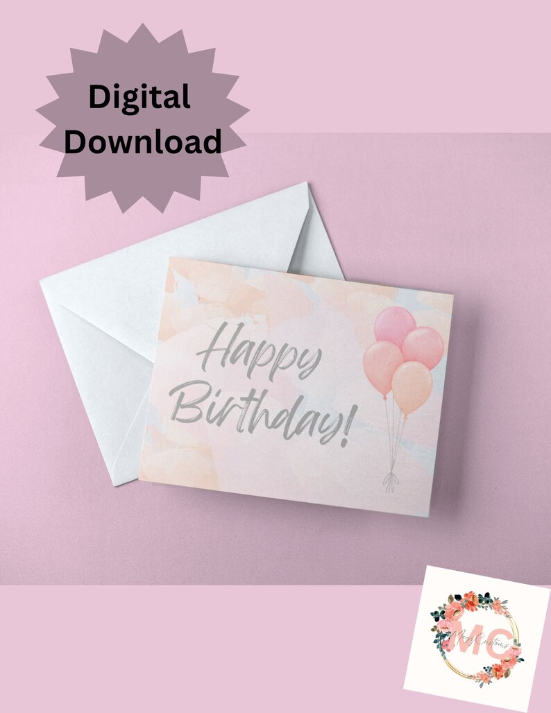 Printable Birthday Card, Instant Download, 7x5 Digital Download ...