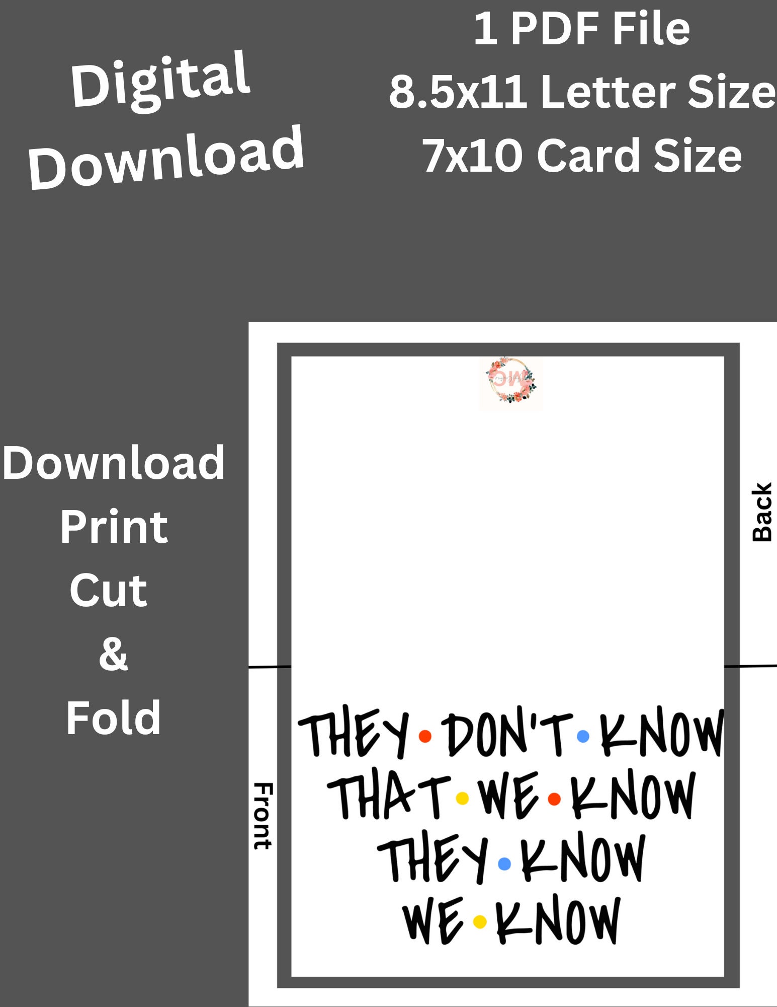 Printable FRIENDS Greeting Card, Instant Download, 7x5 Digital Download ...