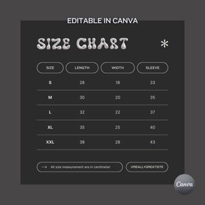 Editable Size Chart Template With Chrome Bubble Letters Canva ...