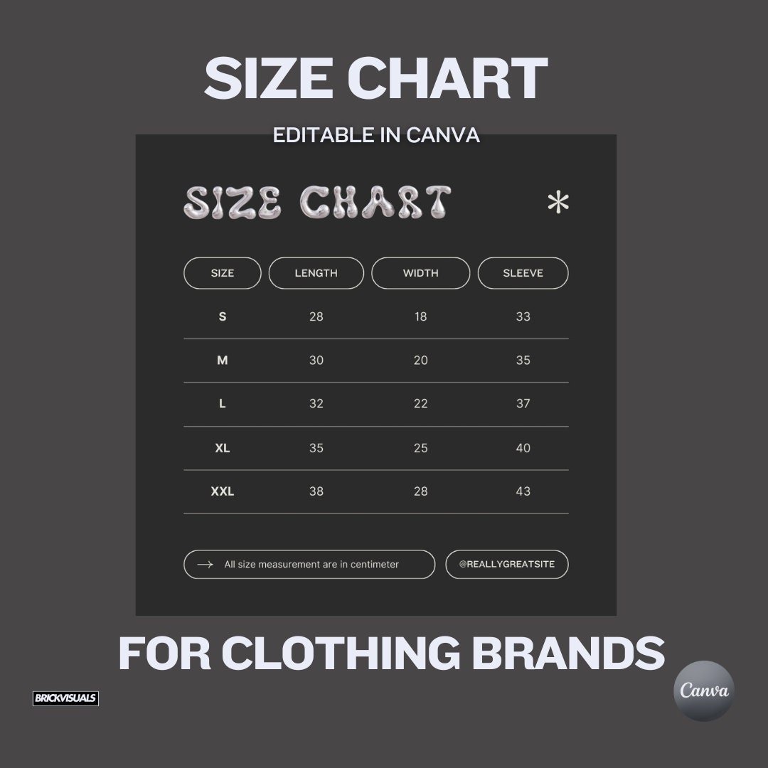 Editable Size Chart Template With Chrome Bubble Letters Canva ...
