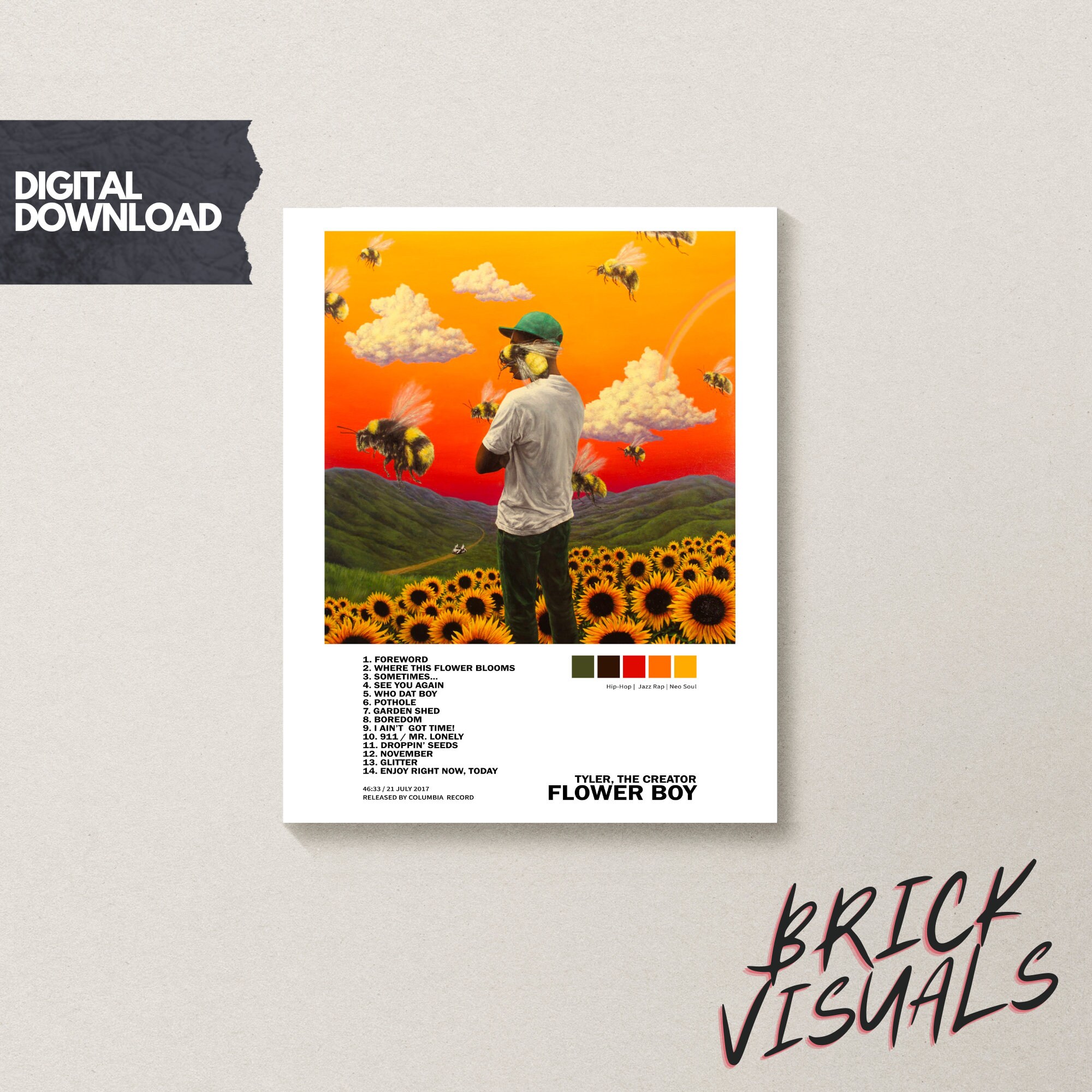 Tyler the Creator flower Boy Album Cover Poster / Tracklist / Wall Art ...