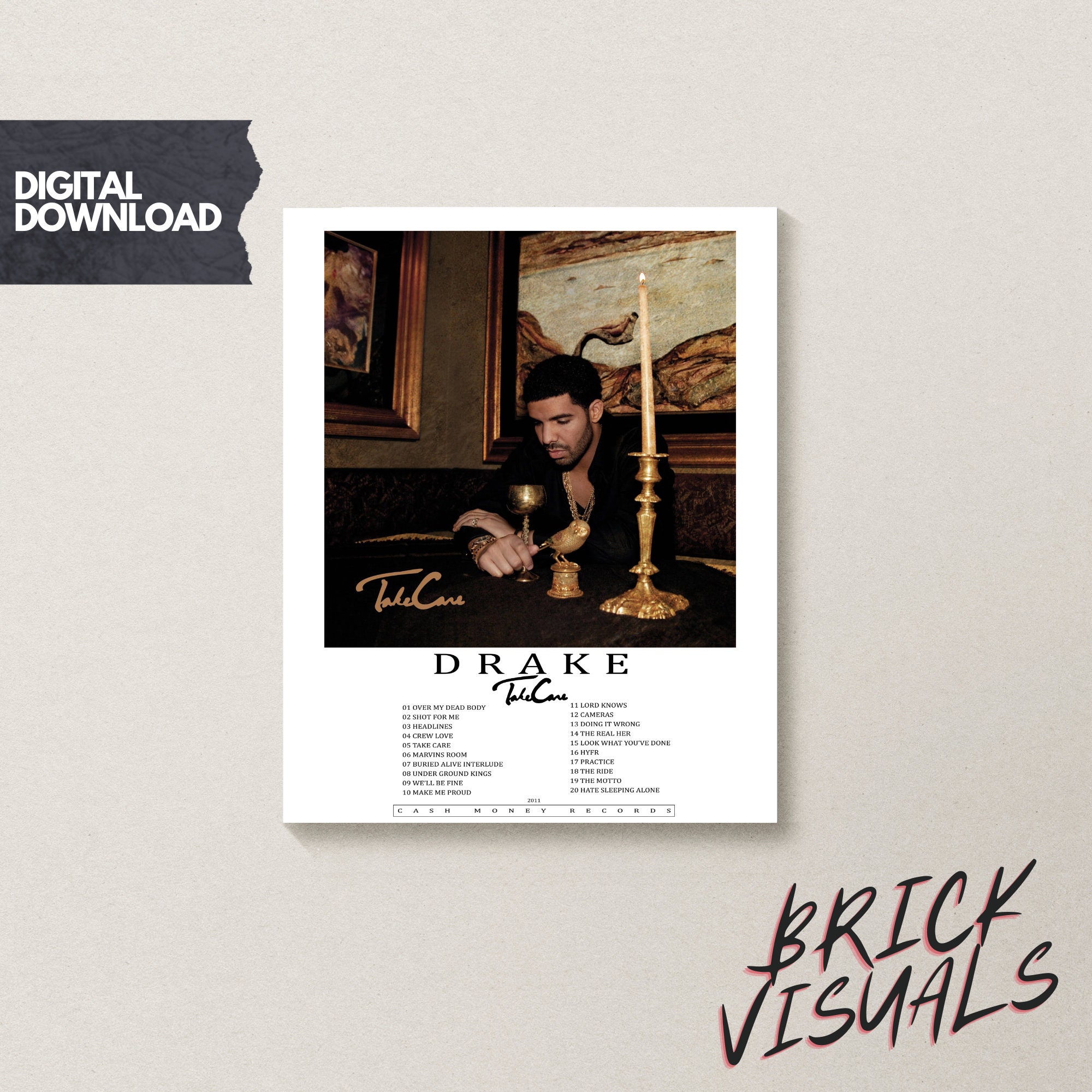 Drake take Care Album Cover Poster / Tracklist / Wall Art / Home Decor ...