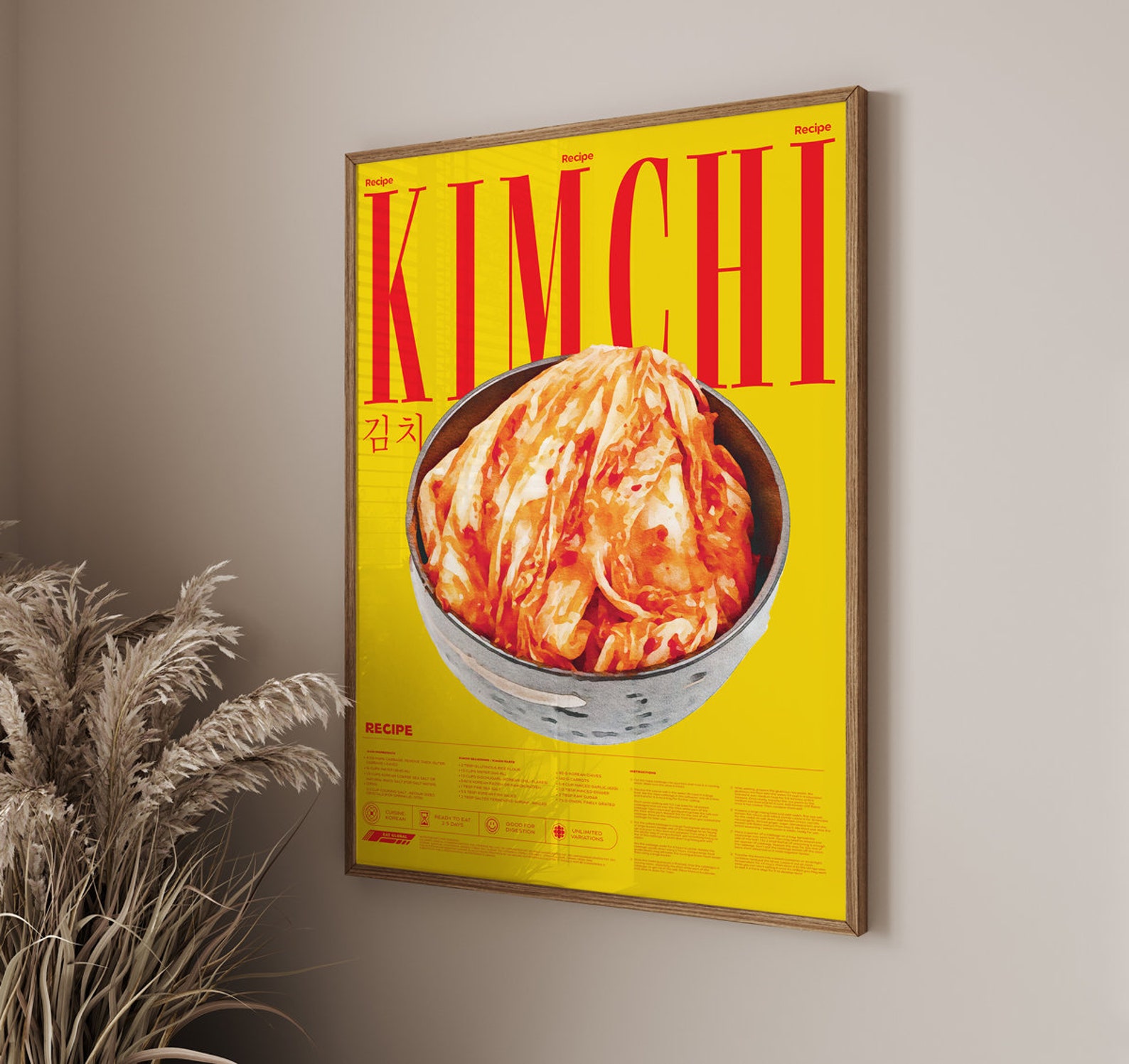 Kimchi Recipe Poster Korean Food Wall Art Teaching Kimchi Making ...