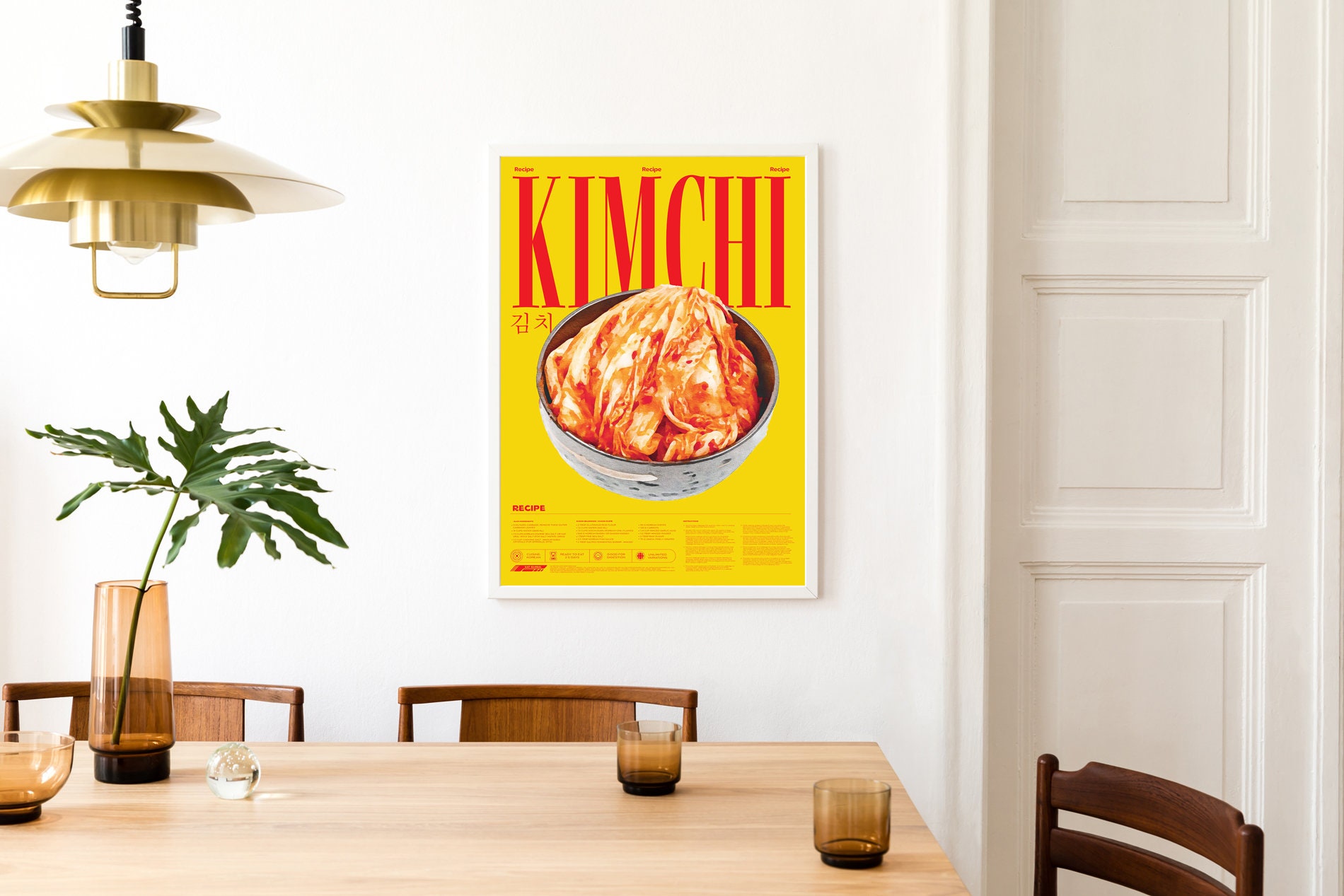 Kimchi Recipe Poster Korean Food Wall Art Teaching Kimchi Making ...